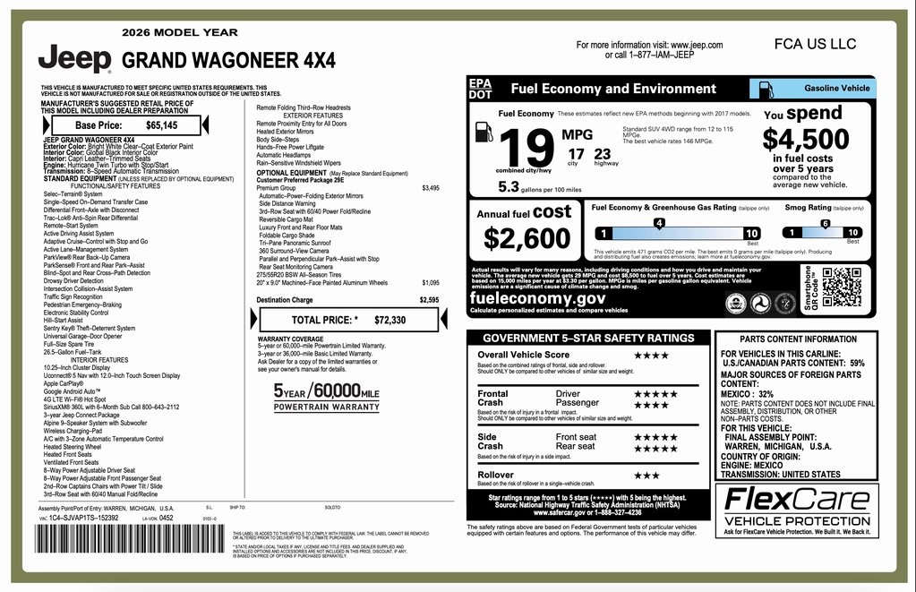 New 2026 Jeep Grand Wagoneer Base Sport Utility in Chicago #55429 ...