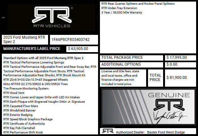 New 2025 Ford Mustang RTR Coupe in Omaha #FO5403742 | Baxter Ford West ...