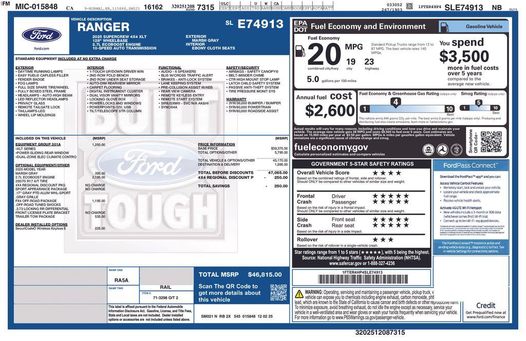 New 2025 Ford Ranger XLT SuperCrew® in Buena Park #C253302 | Ken Grody ...