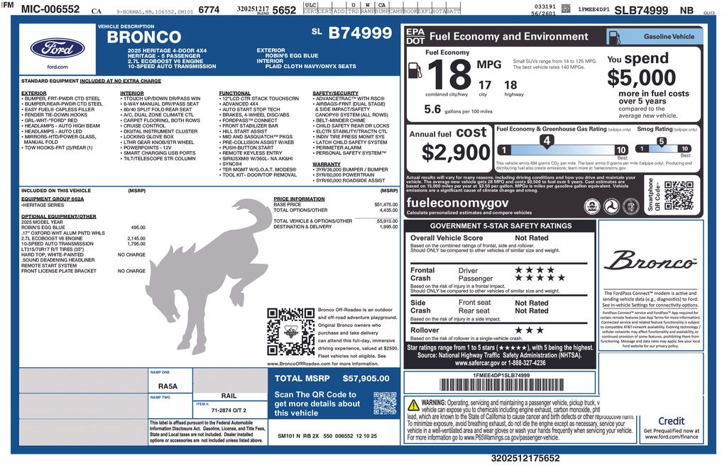 New 2025 Ford Bronco Heritage Edition 4 Door in Buena Park #C253337 ...