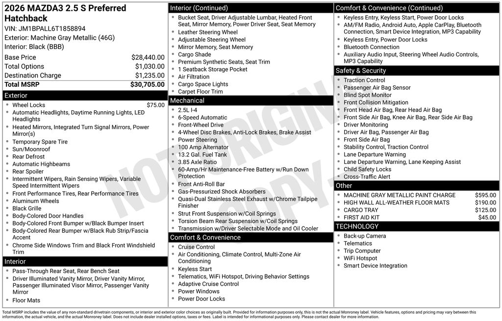 New 2026 Mazda Mazda3 2.5 S Preferred HATCHBACK in San Diego #3N02969 ...