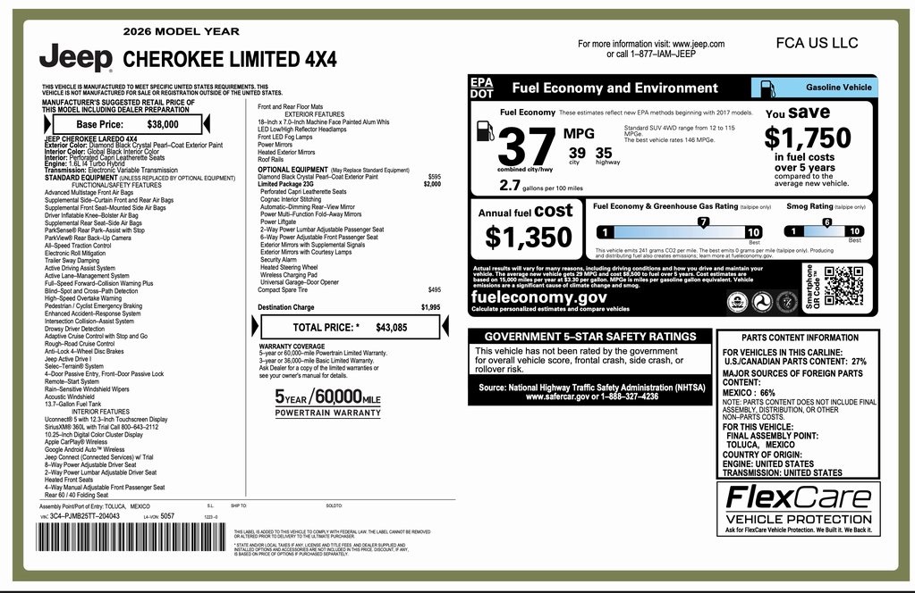 New 2026 Jeep Cherokee Laredo Sport Utility in Chicago #55383 | Marino ...