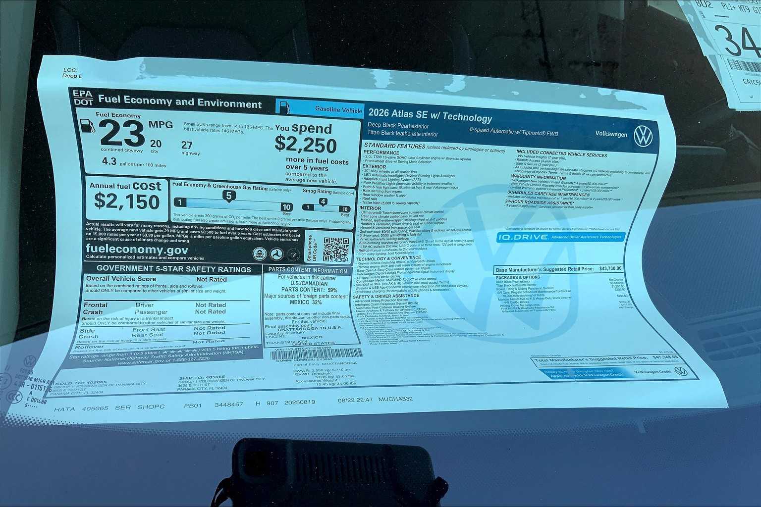 New 2026 Volkswagen Atlas 2.0T SE w/Technology Sport Utility in Panama ...