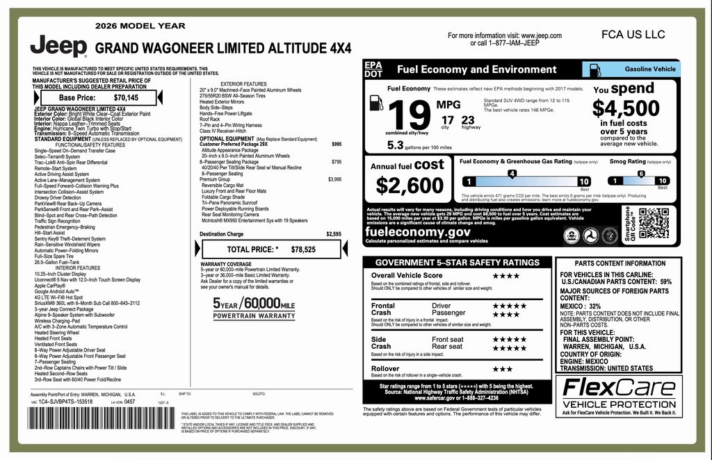 New 2026 Jeep Grand Wagoneer Limited Altitude Sport Utility in Chicago ...