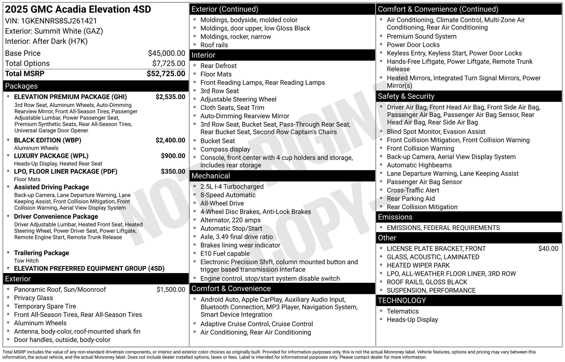 New 2025 Gmc Acadia Elevation Suv In North Riverside B25272 Castle Buick Gmc 